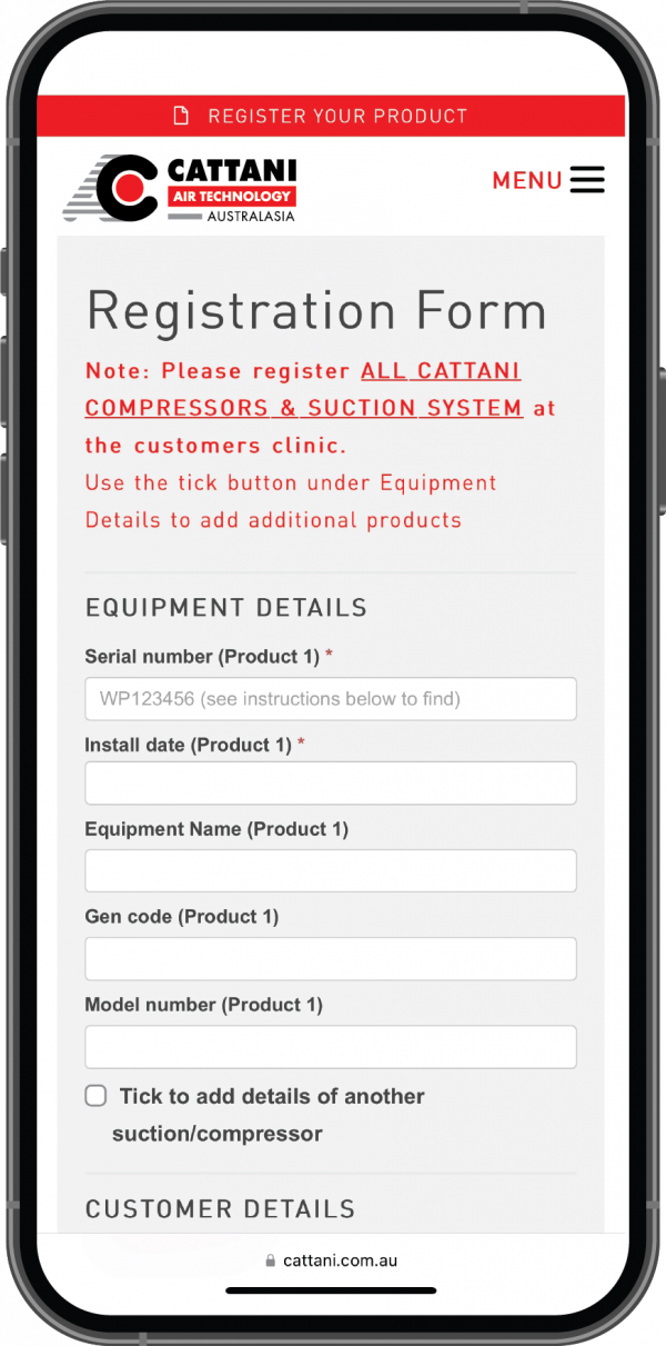SMART App Product Registration | Cattani Australasia